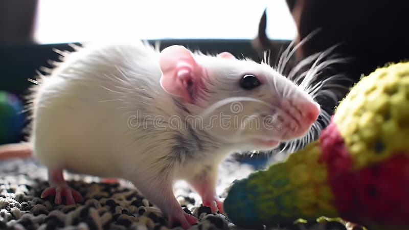 Curious White Lab Rat Exploring New Colorful Environment Featuring at ...