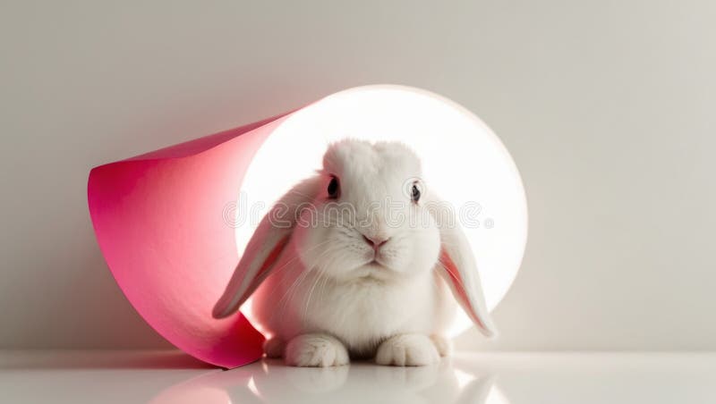 Curious White Rabbit Peeking through Pink Paper Hole. Stock Image ...