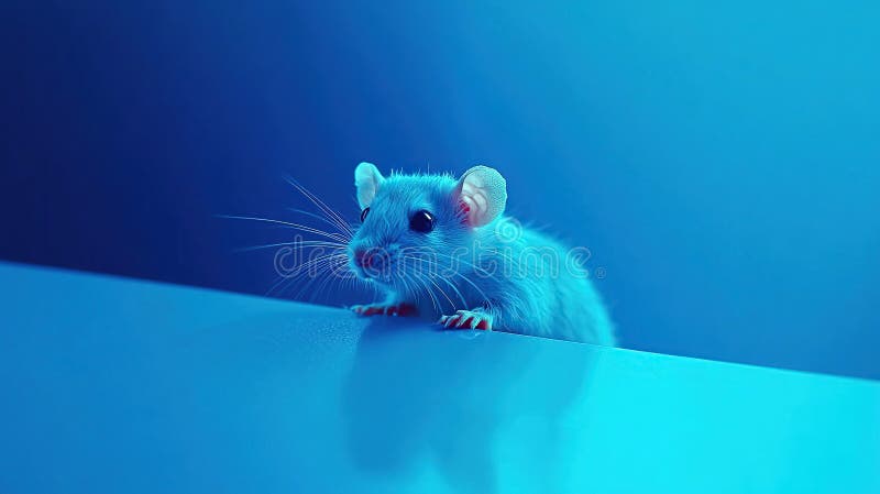 Curious White Rat Peering Over Blue Surface Stock Image - Image of ...