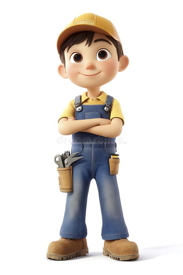 Curious Young Boy Mechanic in Animated Pixar Detail Stock Image - Image ...