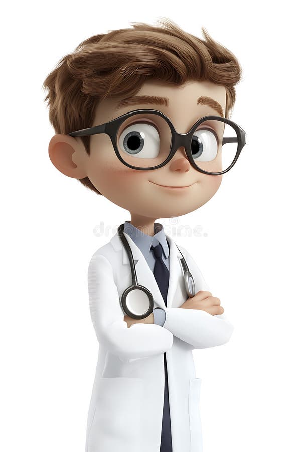 Curious Young Doctor Examines Boy in Pixar-Inspired Style Stock Image ...