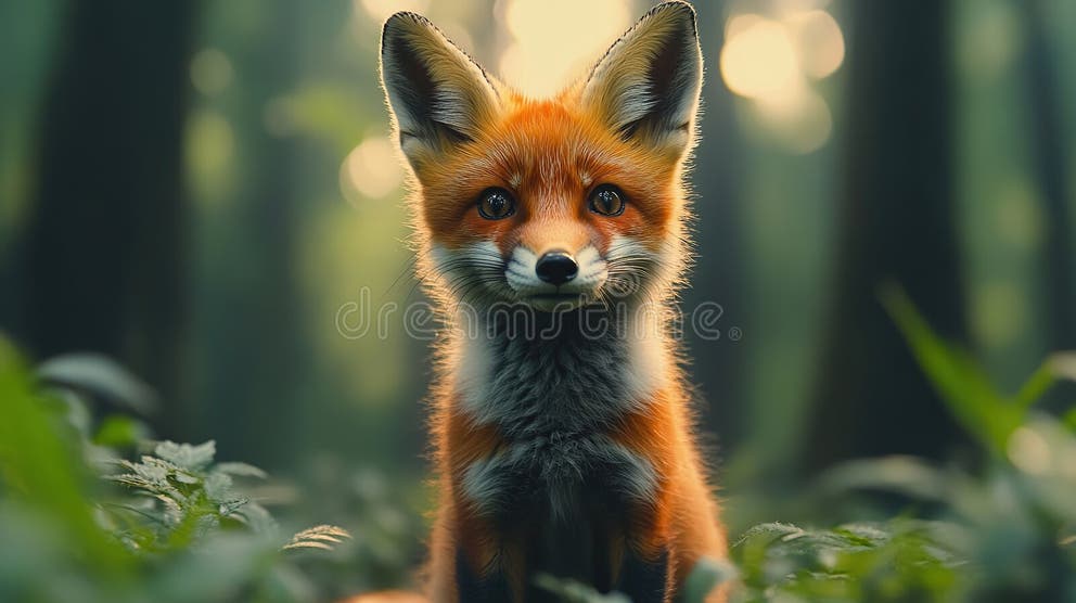 A Curious Young Fox in a Sun-drenched Forest Stock Image - Image of ...