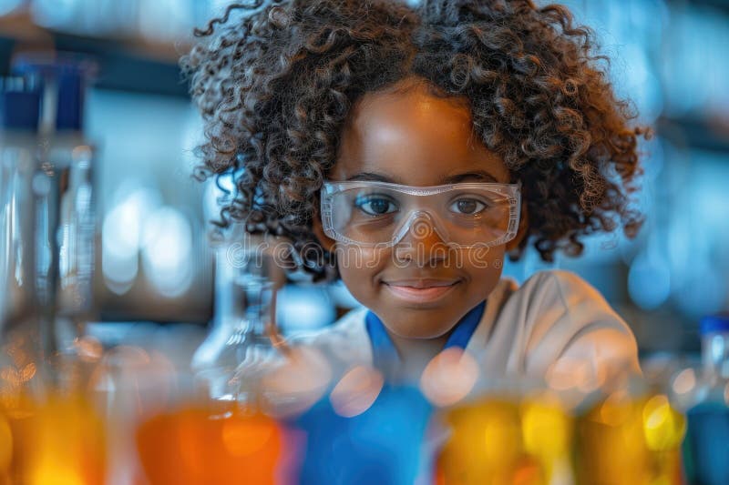 Curious Young Scientist in Laboratory with Test Tubes and Safety ...