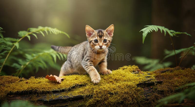 Curious Young Tabby Kitten Exploring a Lush Forest Environment Stock Photo - Image of outdoors ...