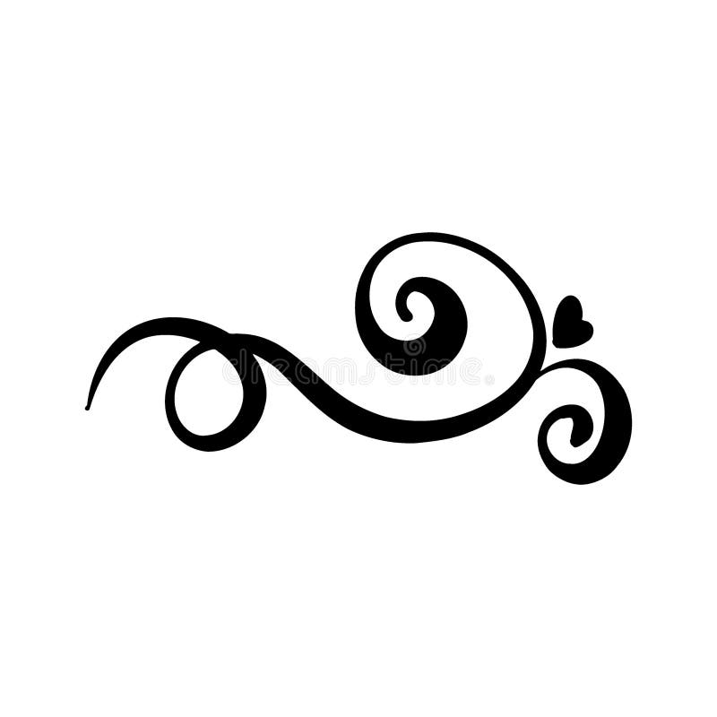 Curl Calligraphy, Graphic Line, Romantic Pattern with Heart, Border ...