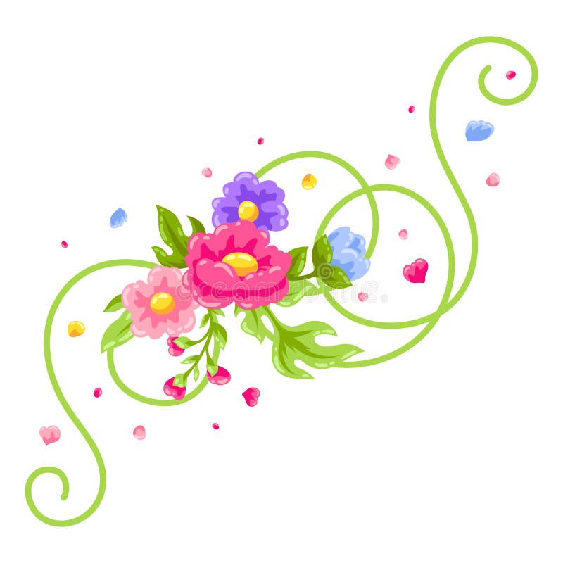 Curl Element with Flowers. Beautiful Decorative Natural Plants and ...