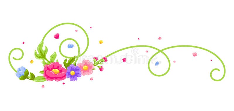 Curl Element with Flowers. Beautiful Decorative Natural Plants and ...