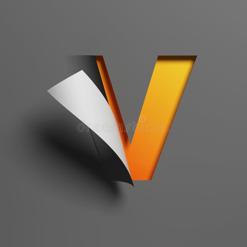 Curl Paper Font 3d Rendering Letter V Stock Illustration - Illustration ...