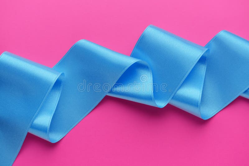 Curled Blue Ribbon on Color Background, Closeup Stock Photo - Image of ...