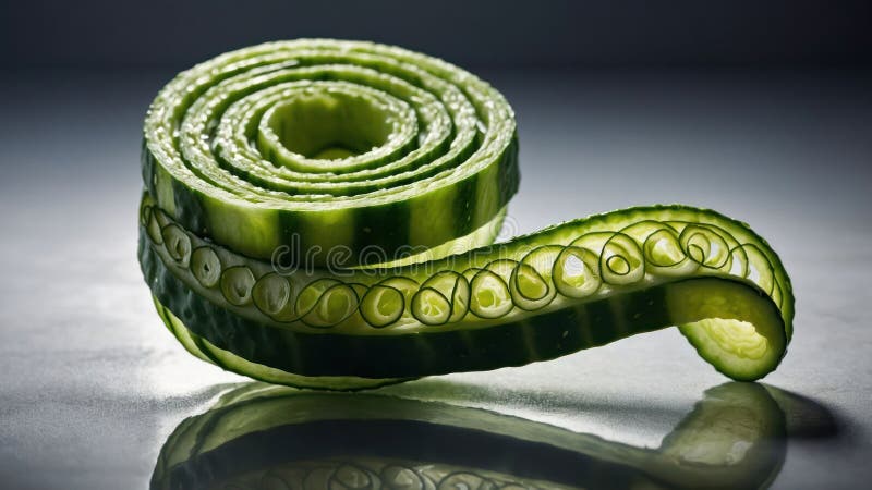 A Curled Cucumber Slice Showcasing Its Vibrant Green Color and Texture ...