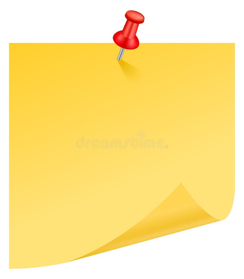 Curled Paper Note Fixed with Push Pin. Yellow Sticker Mockup Stock ...