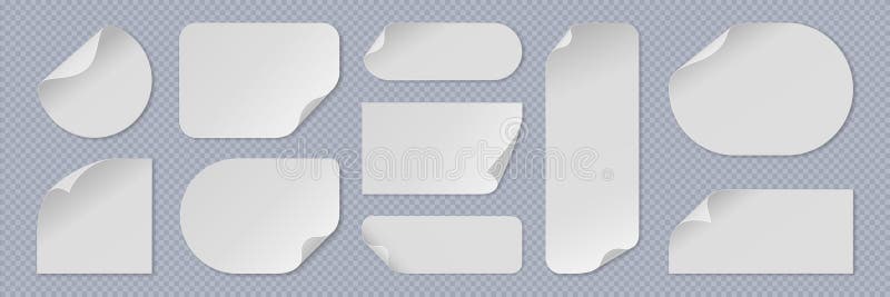 Curled Paper Sticker. Realistic White Advertisement Sheets with Rolled ...