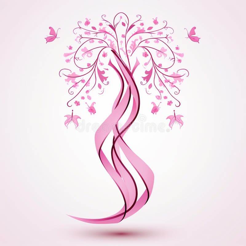 Curled Pink Ribbon Floating on White Canvas Stock Illustration ...