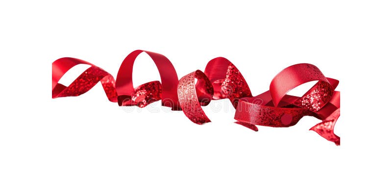 Curled Red Ribbon with Glitter Effect Isolated on Transparent ...