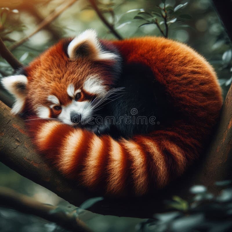 Curled Up Red Panda stock illustration. Illustration of fluffy - 365902559