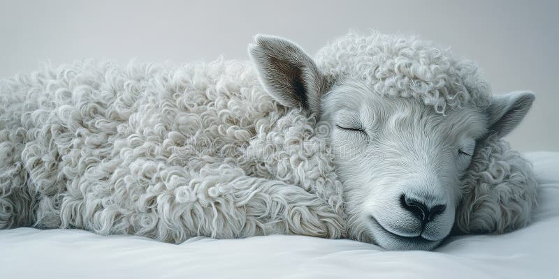 Curled Up Sheep Peacefully Sleeping on a Soft Surface in a Calm Indoor ...