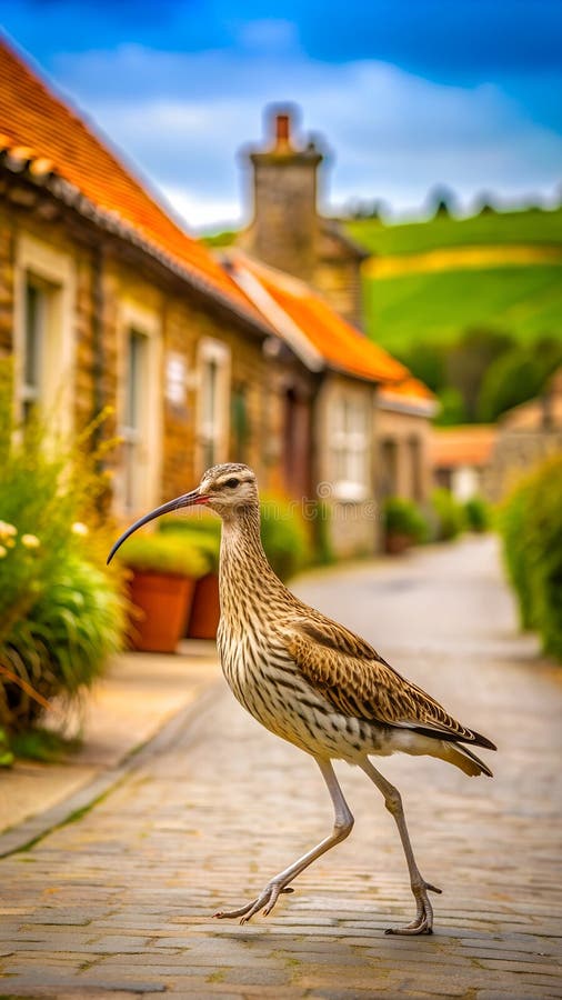 Curlew bird runs village stock illustration. Illustration of sign ...