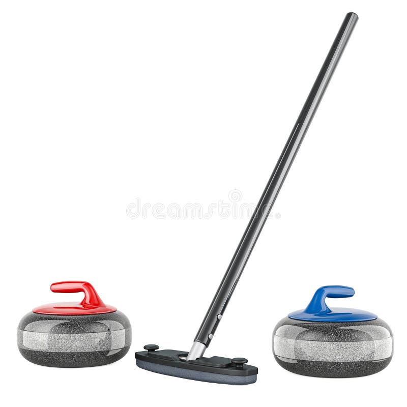 Curling Broom with Curling Stones, 3D Rendering Stock Illustration ...