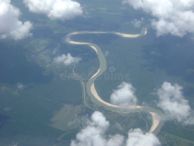 Curling River with Sand Berms from Above Stock Photo - Image of bends ...