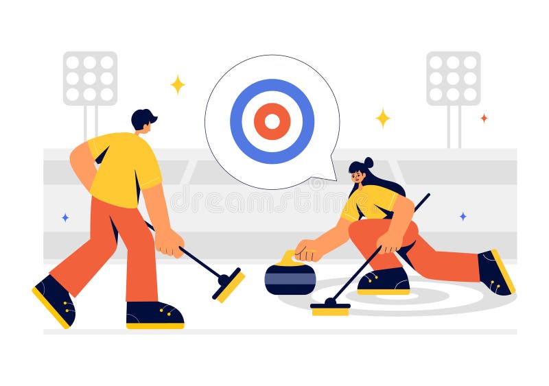 Curling Sport Vector Illustration Featuring a Team Playing the Game ...
