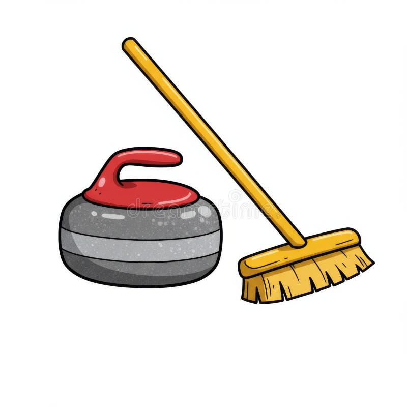 Curling Stone and Broom Illustration Stock Illustration - Illustration ...