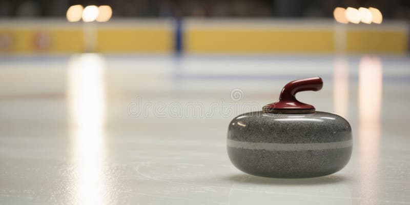 Curling Stone on Ice with Blurred Arena Lights. Stock Photo - Image of ...