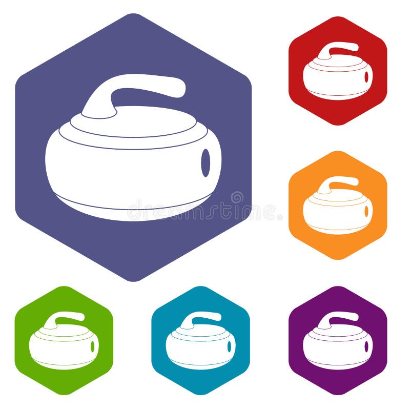 Curling Stone Icons Set Hexagon Stock Vector - Illustration of game ...
