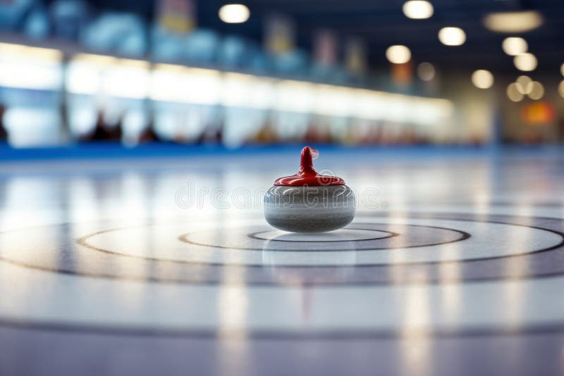 Curling Stone Sliding on the Ice with a Focused View of the Target ...