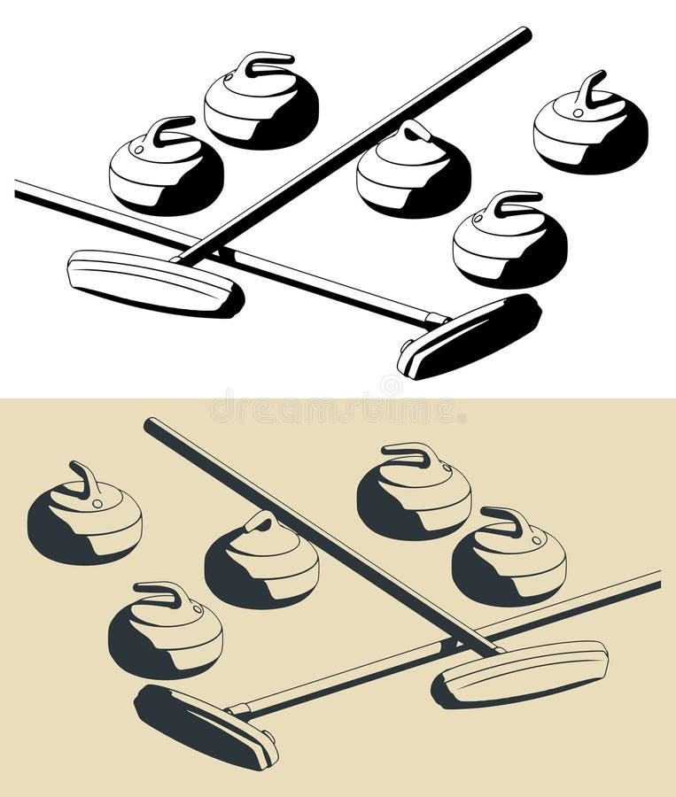 Curling stones and brooms stock vector. Illustration of design - 344111536