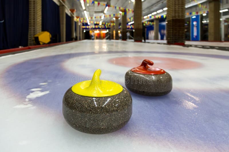 Curling Stones on an Indoor Rink Stock Image - Image of indoors, rink ...