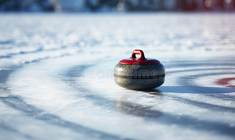 Curling in Style: a Gray and Red Pin Gliding on the Ice Stock ...
