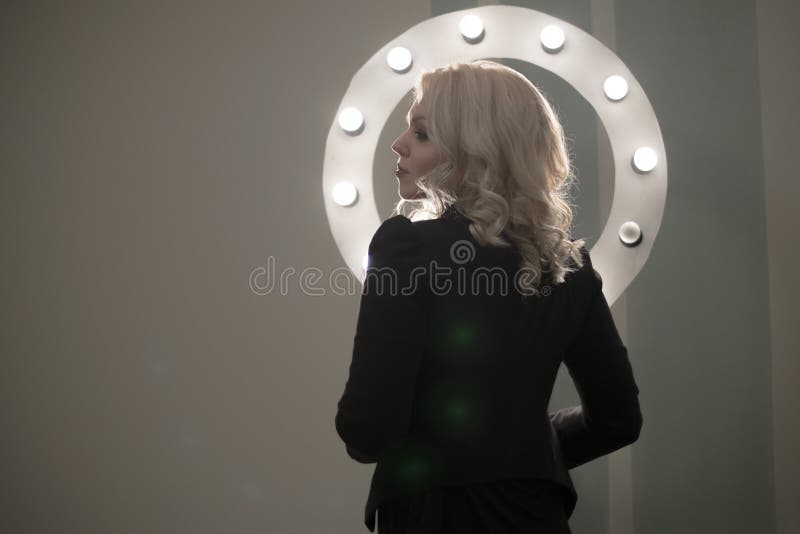 Curly Bond Hair Woman Posing, Makeup Light Round, Back Stock Image ...