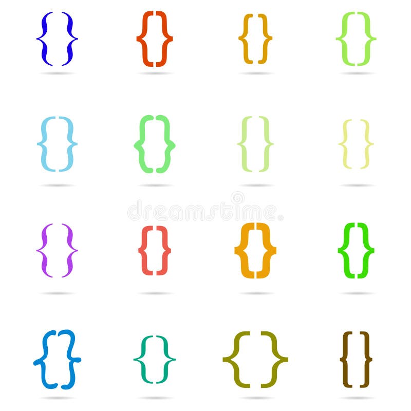 Curly Colored Bracket Icon Set Stock Vector - Illustration of letter ...