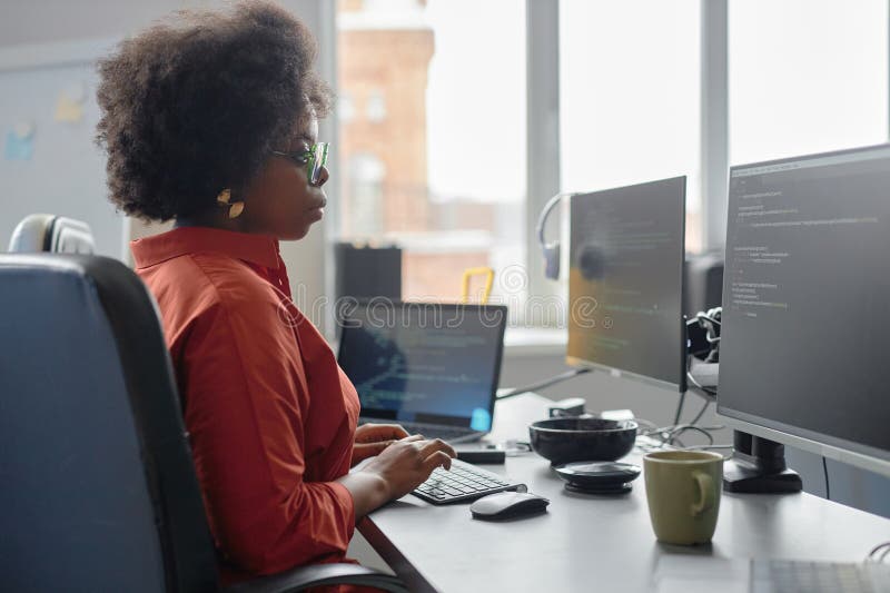 Curly it Engineer Typing on Computer Reviewing Code Stock Image - Image ...
