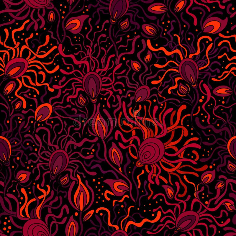 Curly Flowers Seamless Pattern Stock Vector - Illustration of repeat ...