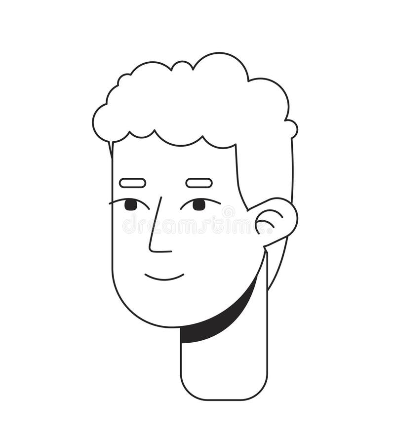 Adult Cheerful Man Monochrome Flat Linear Character Head Stock Vector