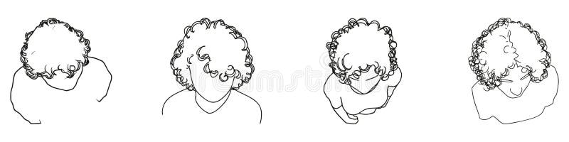 Curly Haired People Outline Set. Top View Line Illustration for Design ...