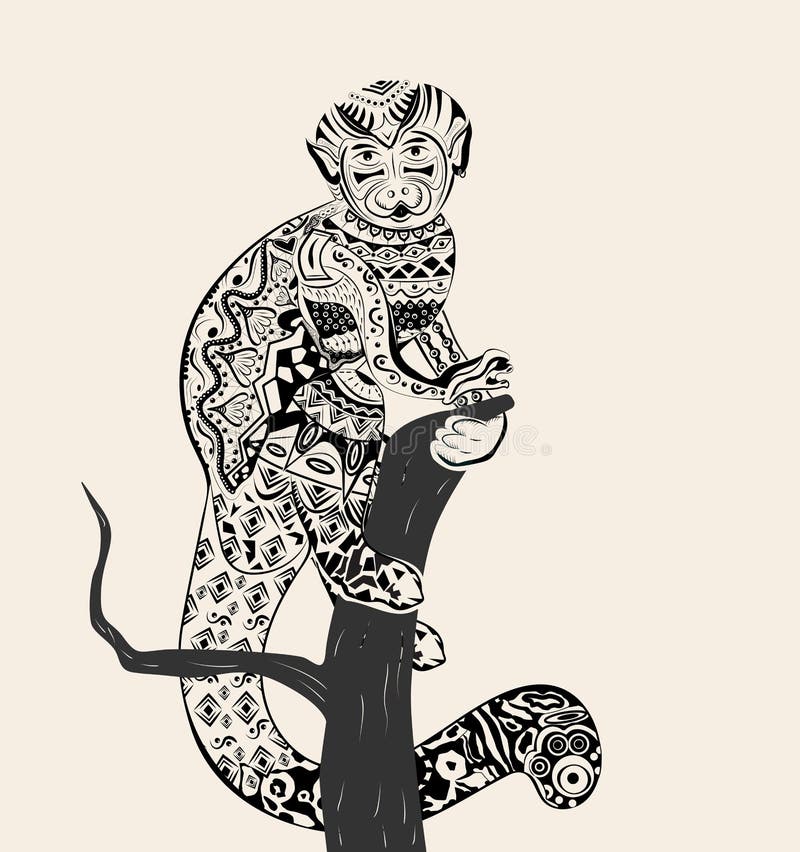 Curly monkey stock vector. Illustration of monkey, sitting - 64676272