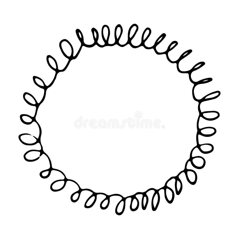 Curly Monochrome Vector Round Frame, Swirl Vector Logo, Hand Drawn ...