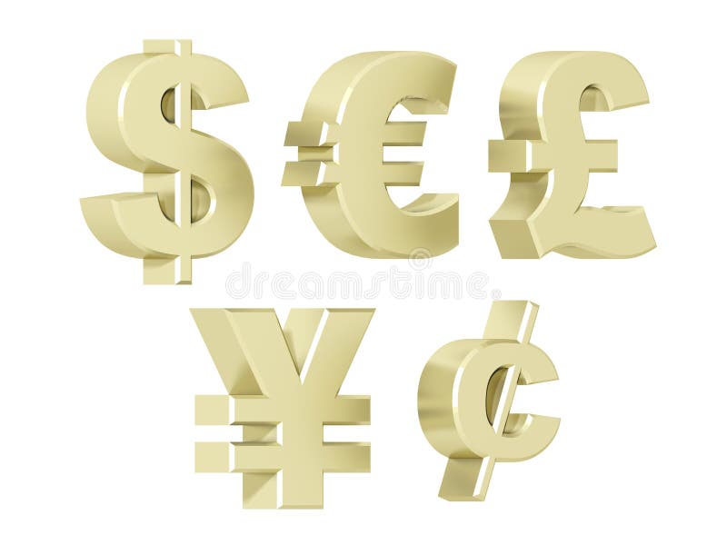 Currencies symbols in gold stock illustration. Illustration of foreign ...