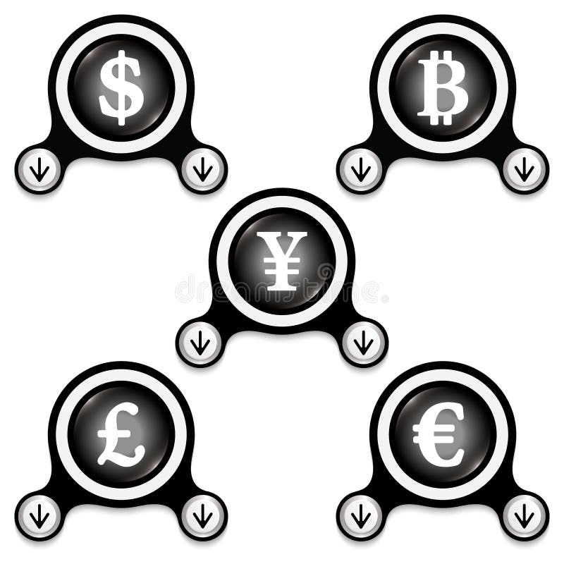 Currencies Symbols In Golden Coins And Red Line Stock Illustration