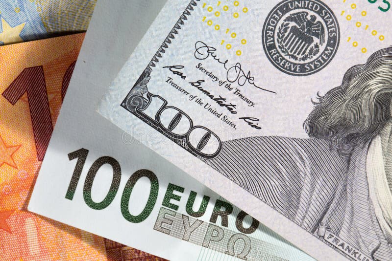 One Hundred Dollas And One Hundred Euro Bills Stock Image Image Of Isolated Economy 140001859