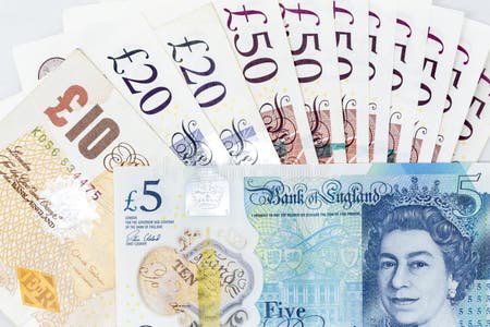 Currency Banknotes Spread Across Frame British Pound Sterling in ...