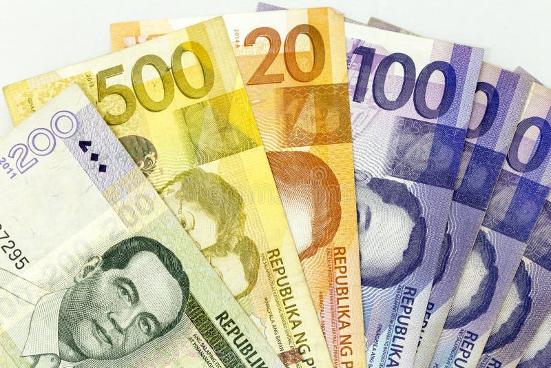 Currency Banknotes Spread Across Frame Philippines Peso in Various ...
