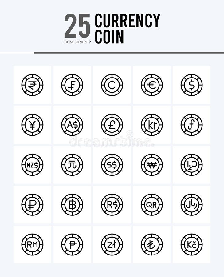25 Currency Coin Outline Icons Pack Vector Illustration Stock Vector ...