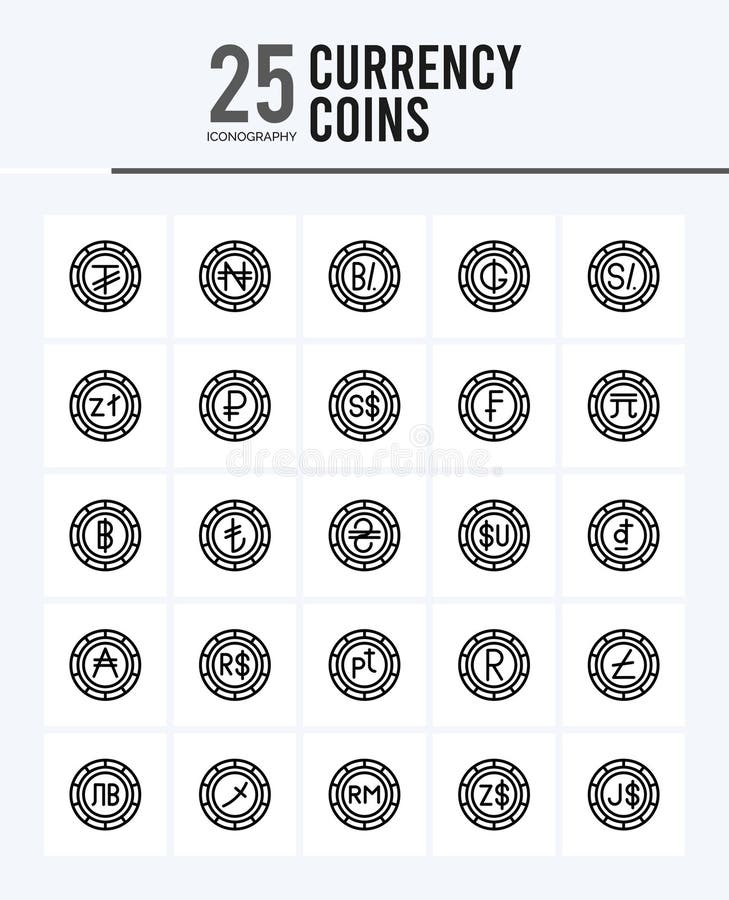25 Currency Coins Outline Icons Pack Vector Illustration Stock Vector ...