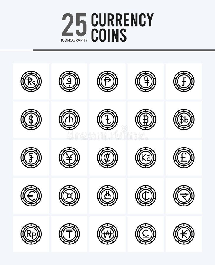 25 Currency Coins Outline Icons Pack Vector Illustration Stock Vector ...