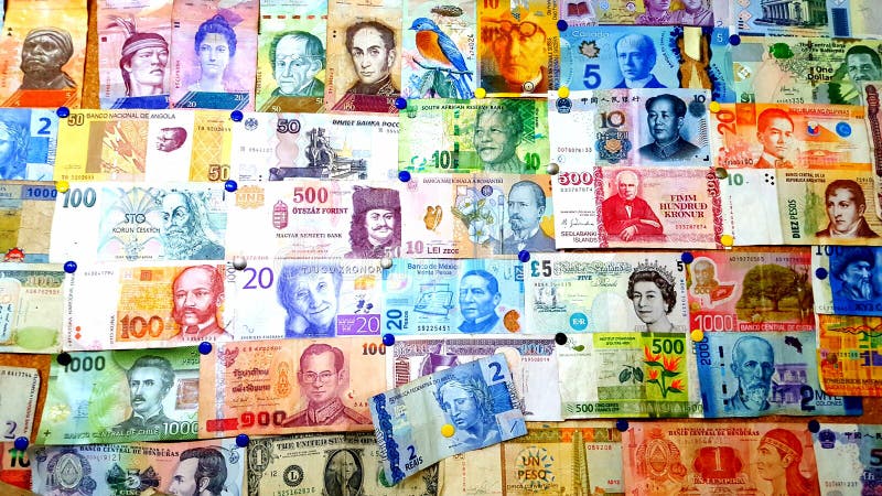 Currency of Different Countries Background. Colorful Banknotes of ...