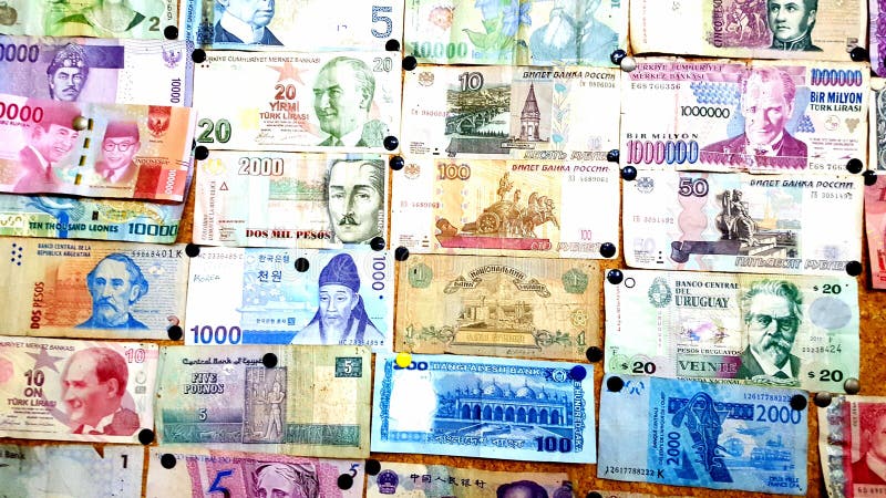 Currency of Different Countries Background. Colorful Banknotes of ...