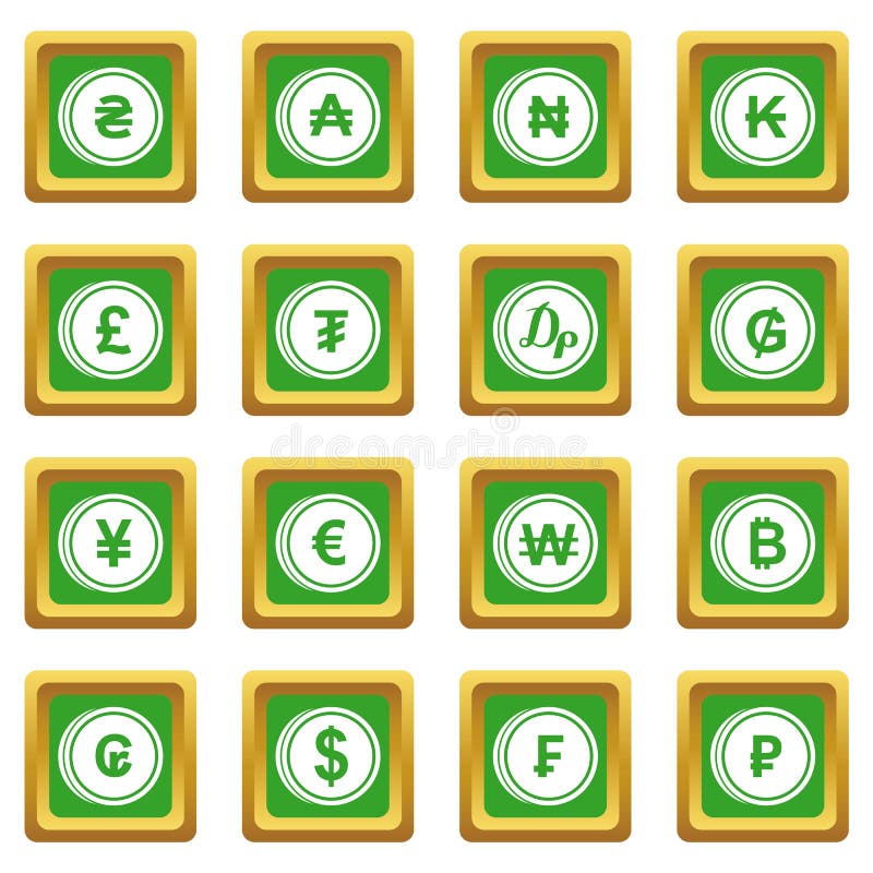 Currency from Different Countries Icons Set Green Stock Vector ...